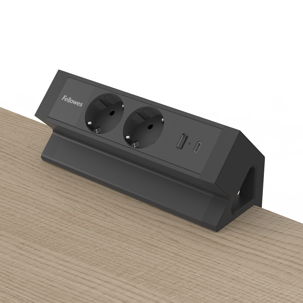 Filex Power Desk Up 2.0 – 2× 230V mit USB A + C – Schwarz | Ergo2Work